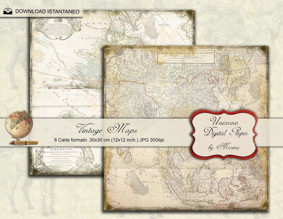 VINTAGE WORLD MAPS Digital Paper Scrapbook Grunge Maps - Etsy