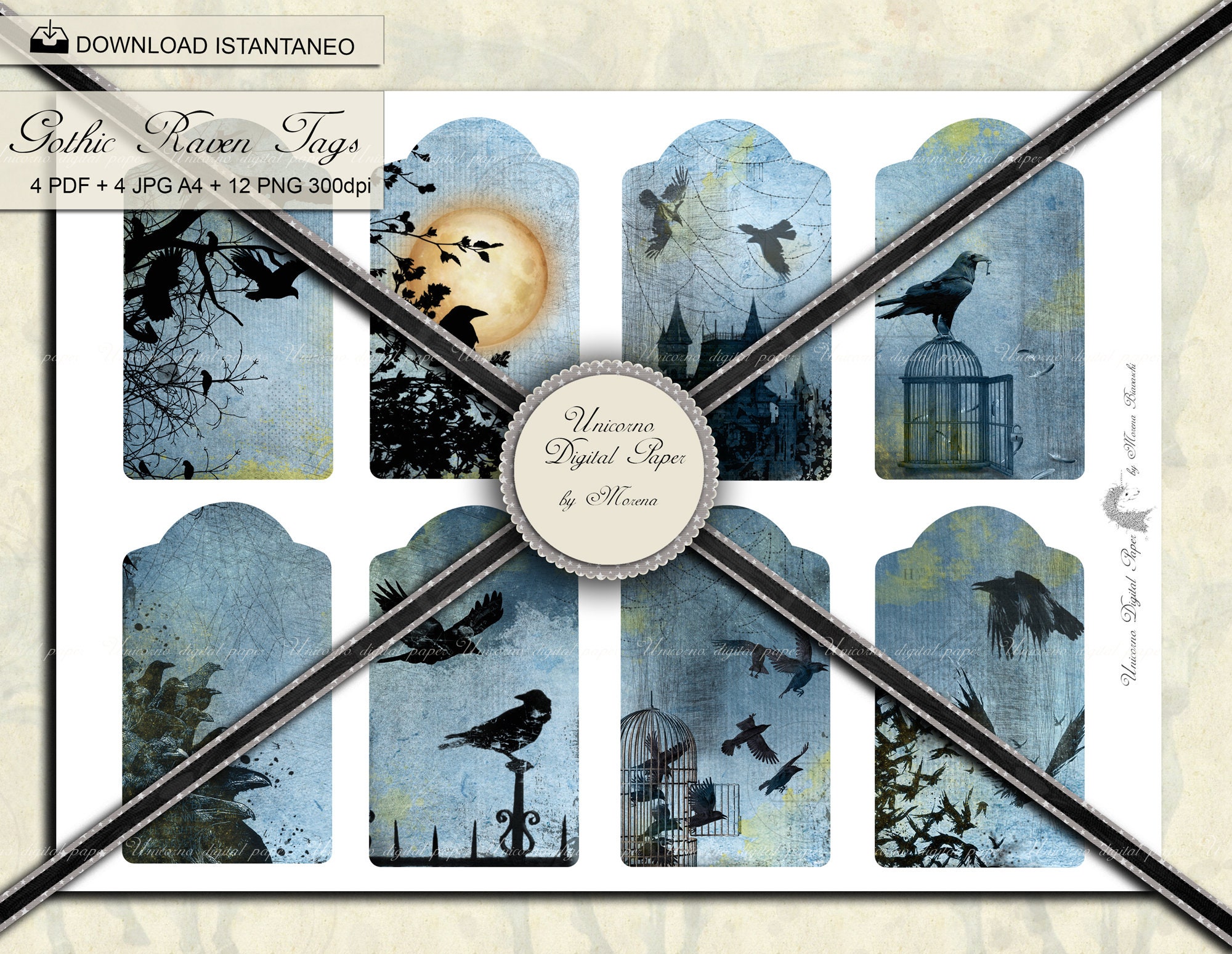 GOTHIC TAG RAVEN Printable Tags Paper Crafting Digital - Etsy