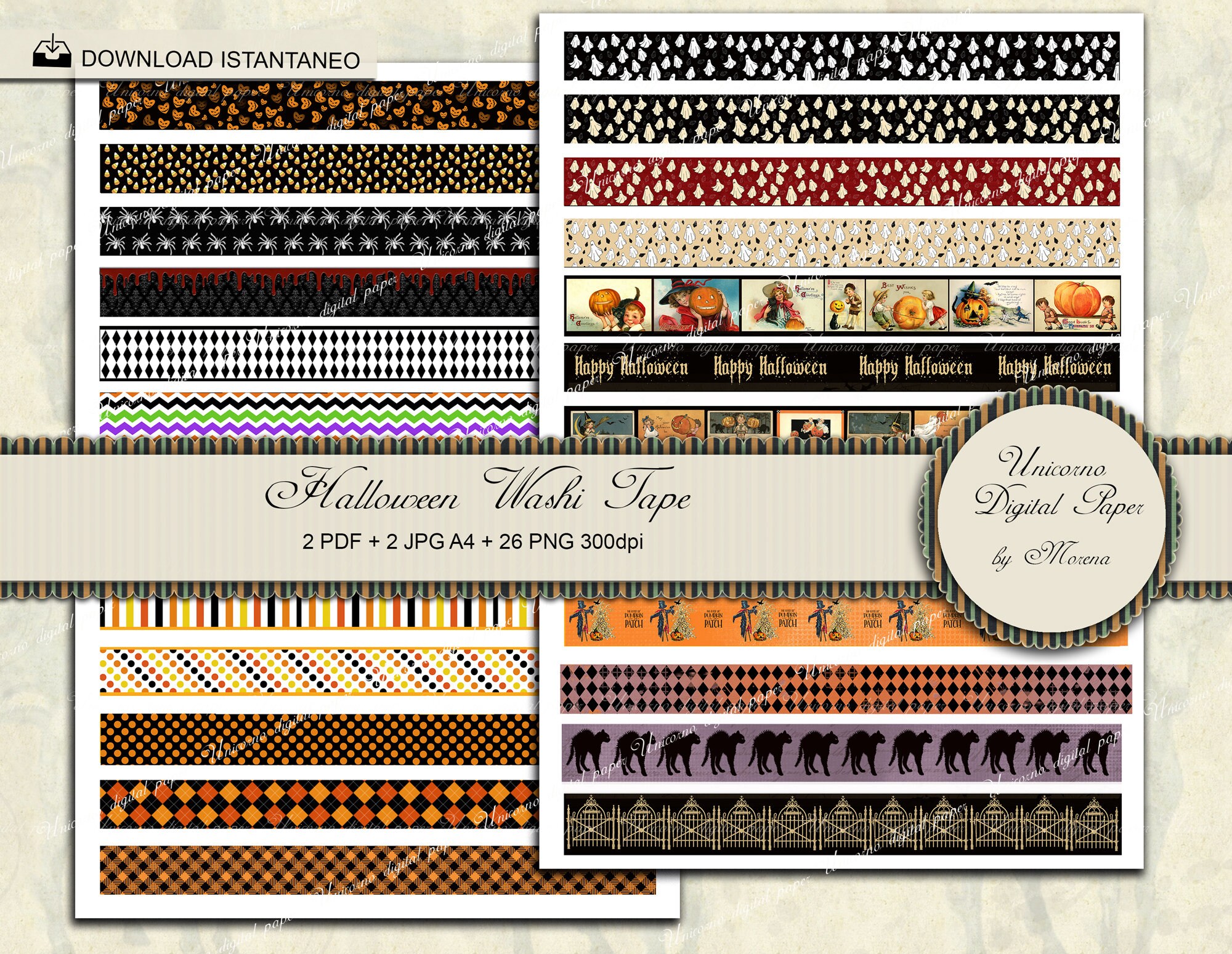 Halloween Printable Washi Tape Strips and Borders, 26 Digital Designs ...