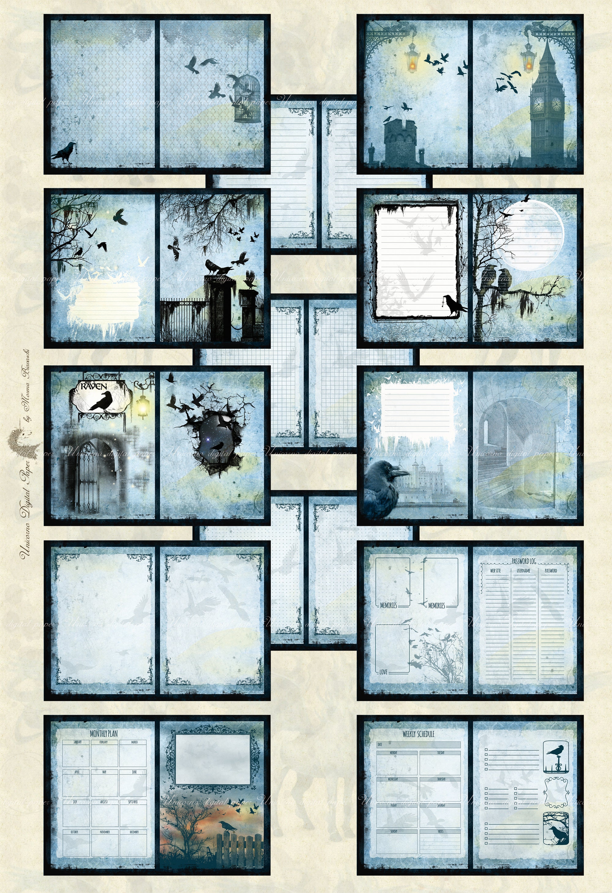 GOTHIC Journal, Raven, Diaries Romantic Scrapbook Paper for Gothic ...