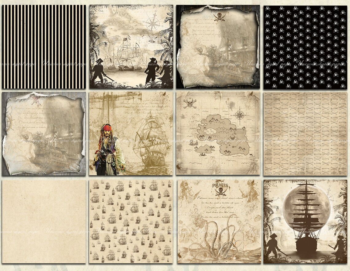 Pirate Paper Pack 12 Digital Sheets Vintage Maps and Sea Art - Etsy