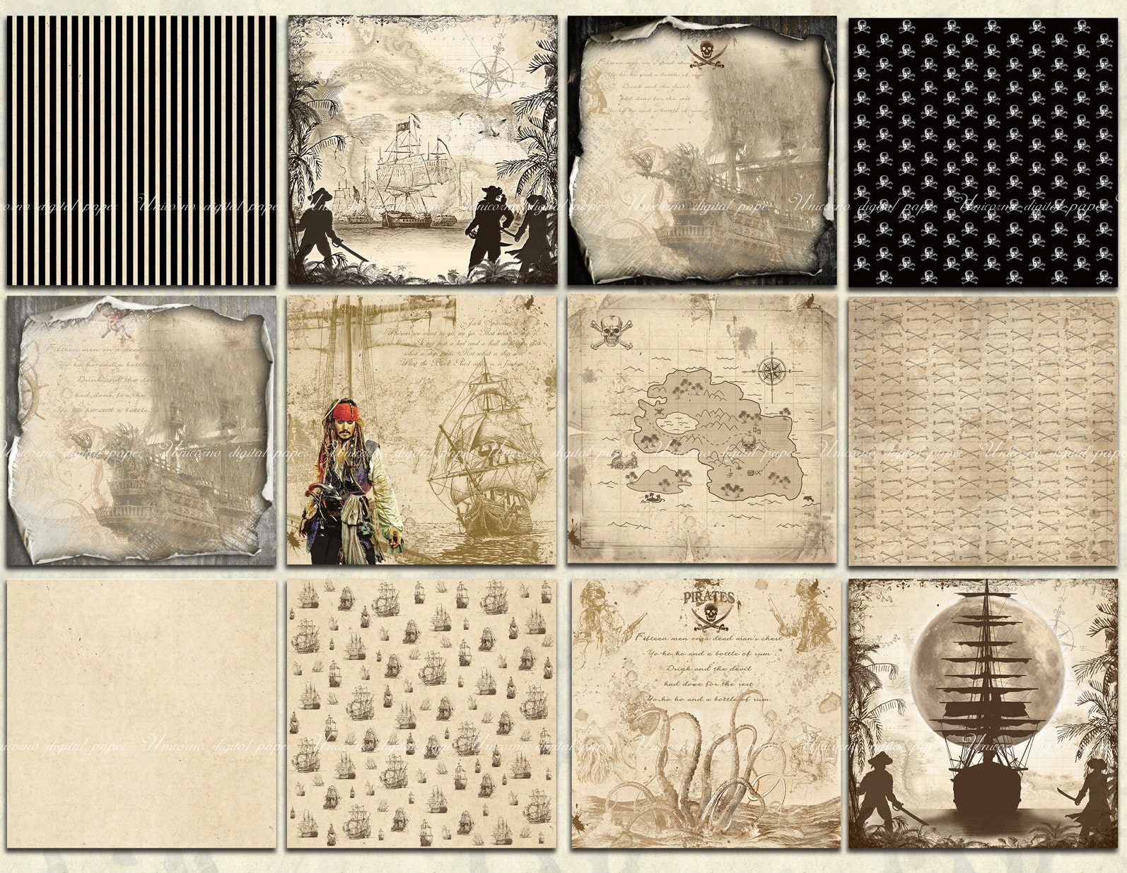 Pirate Paper Pack 12 Digital Sheets Vintage Maps and Sea Art - Etsy