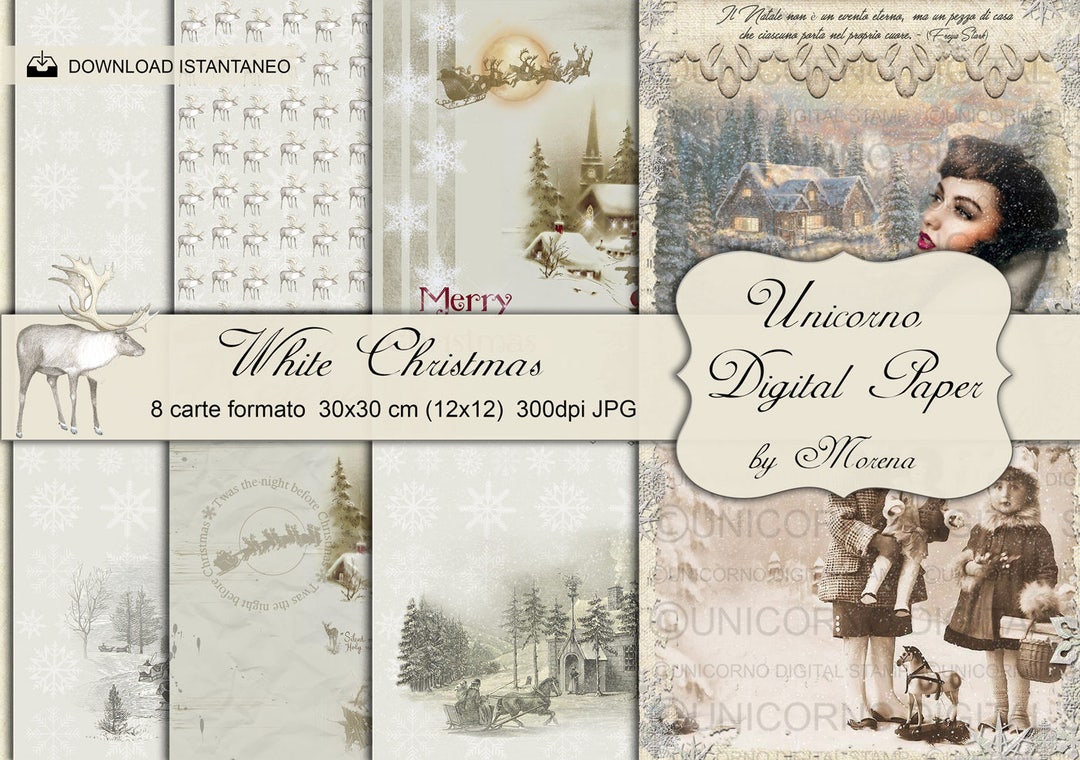 WHITE CHRISTMAS, Digital Paper, Scrapbooking Supplies, Labels ...