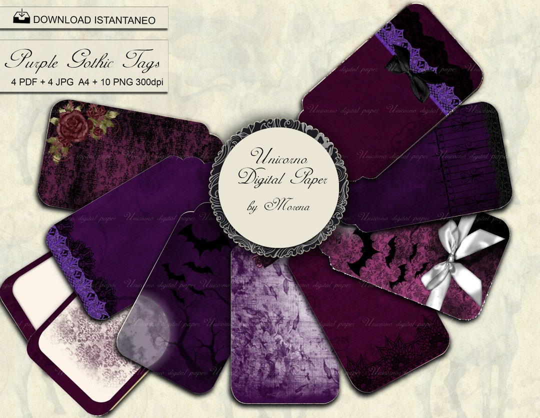 PURPLE GOTHIC TAGS Printable Tags, Paper Crafting, Digital Download ...