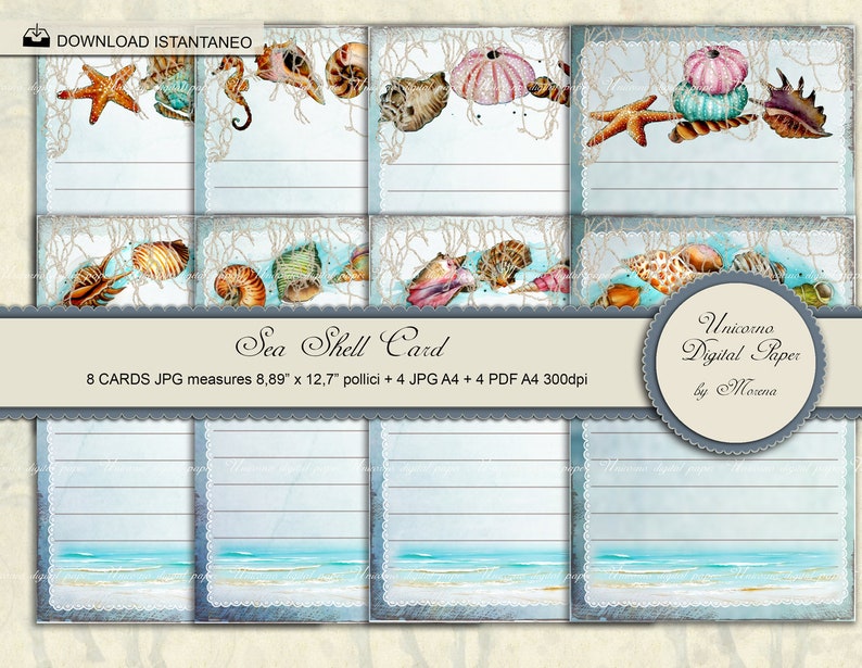 SEA SHELL CARDS Nautical Digital Paper Printable Pattern - Etsy