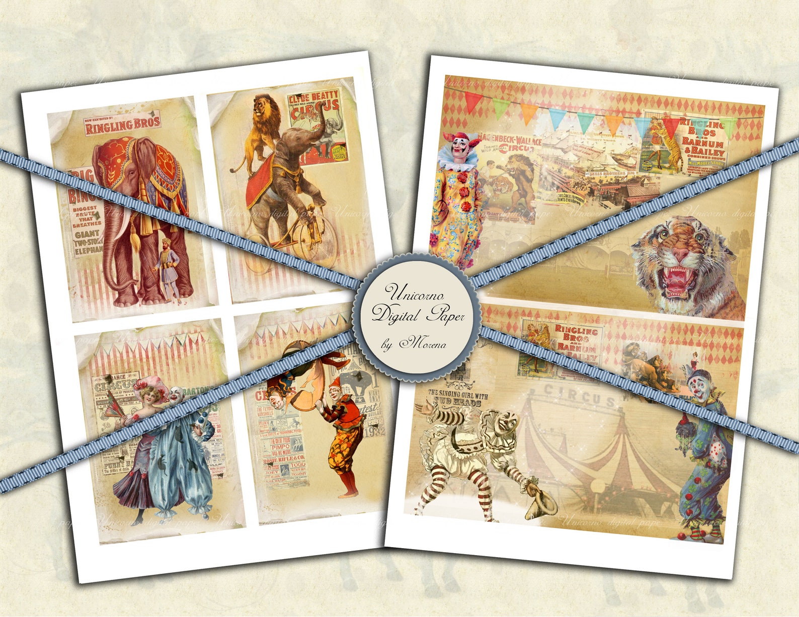 Vintage Circus Paper Pack Digital Paper Printable Pattern | Etsy