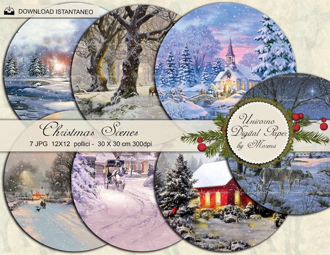 Christmas ROUND 12 Inch. Printable, SET of 7 Digital Collage Sheet - Etsy