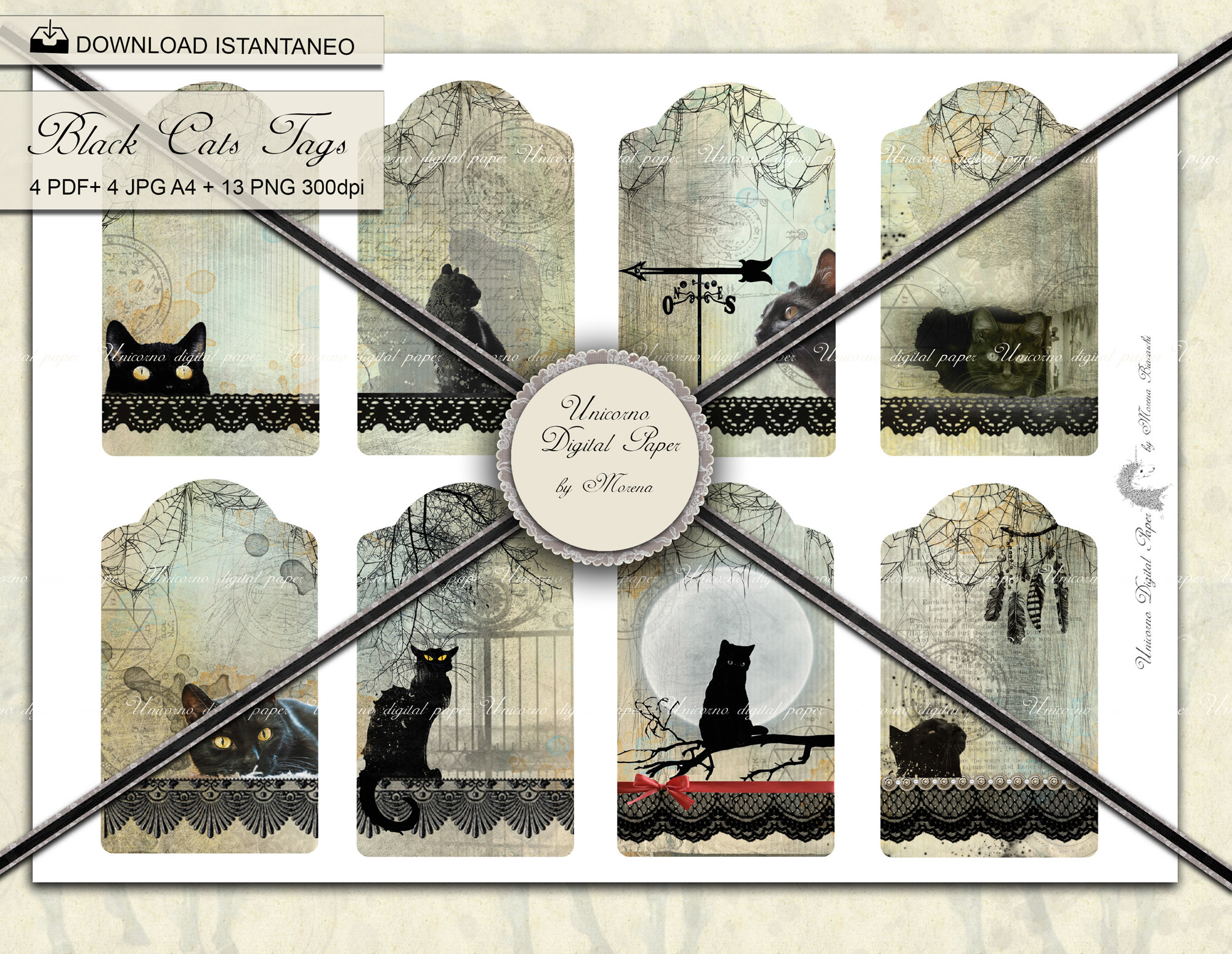 GOTHIC TAG Black Cats Printable Tags Paper Crafting Digital | Etsy