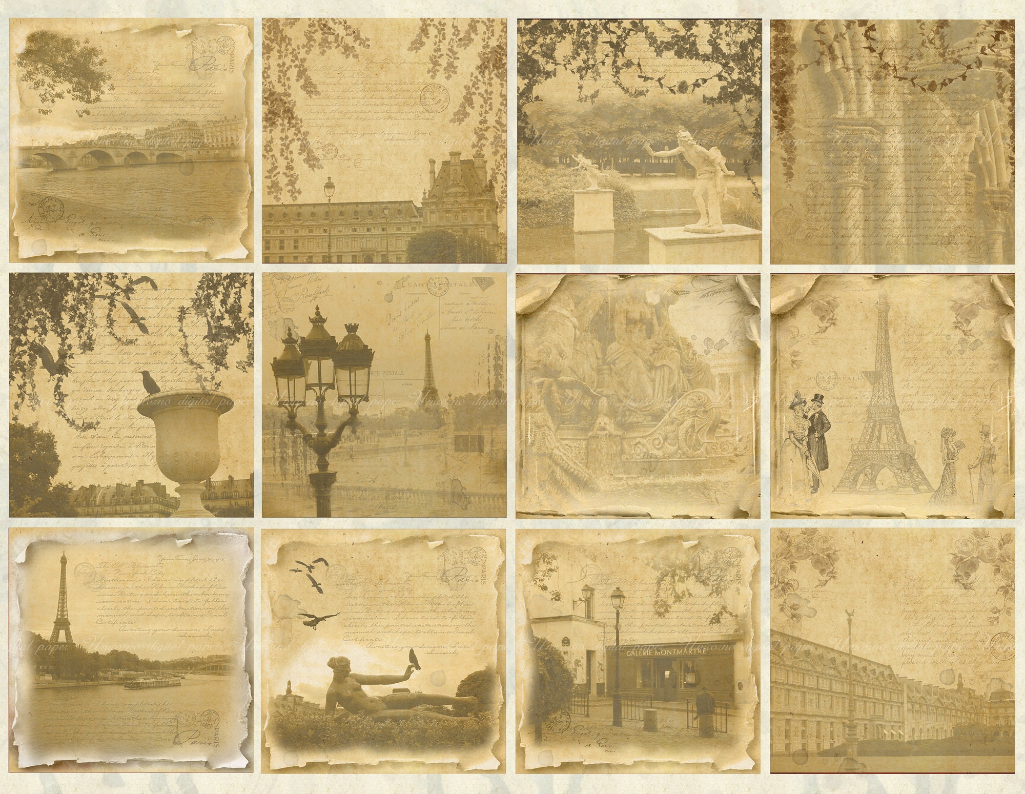 PARIS VINTAGE Paper Pack Scrapbook French Scenes Distressed | Etsy