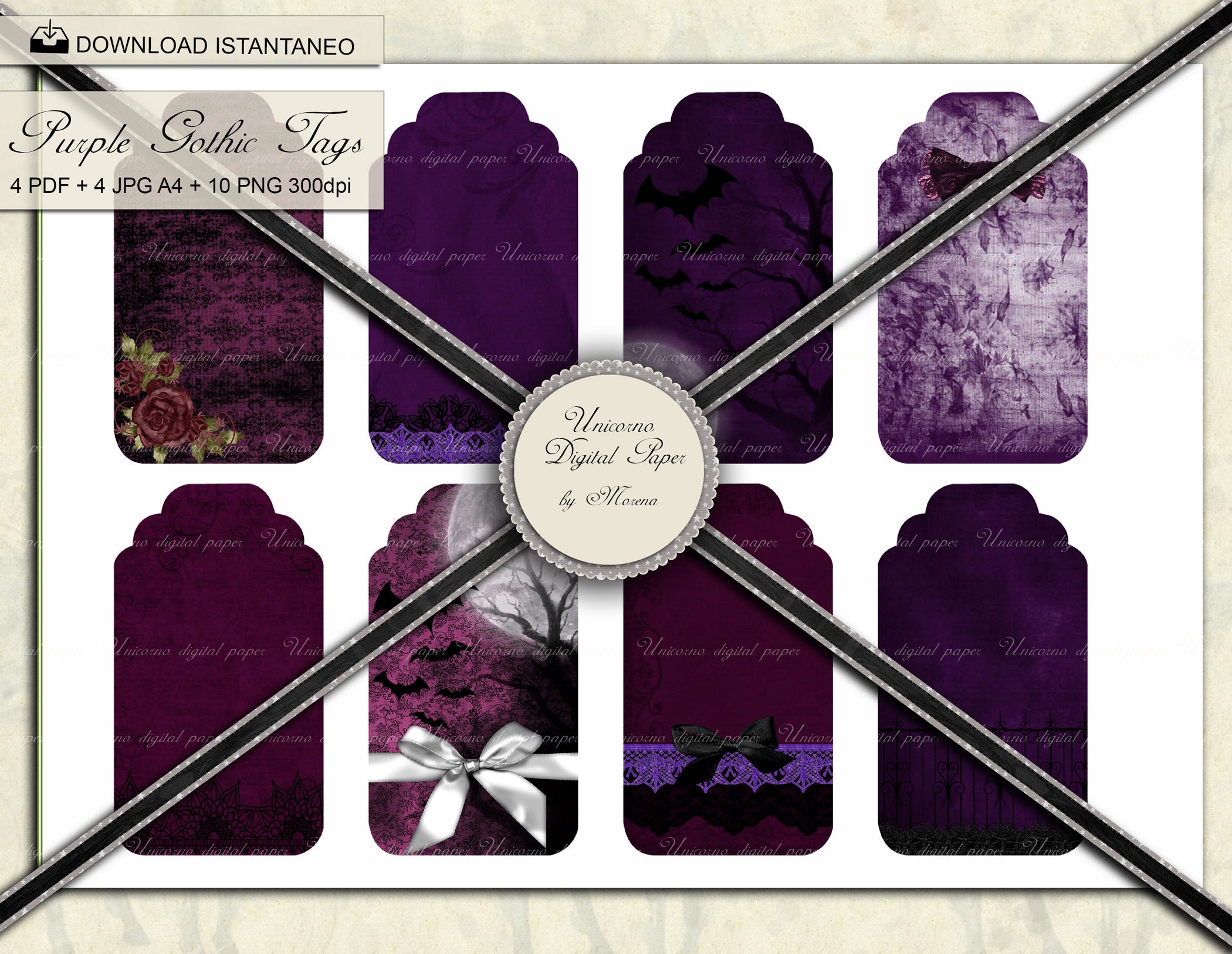 PURPLE GOTHIC TAGS Printable Tags, Paper Crafting, Digital Download ...