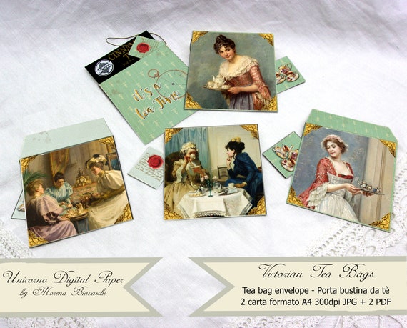 TEA BAG ENVELOPES printable Victorian tea party Tea bag | Etsy