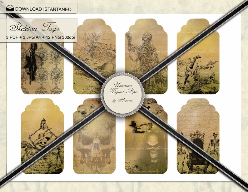 SKELETON TAG, Halloween Printable Tags, Paper Crafting, Digital ...