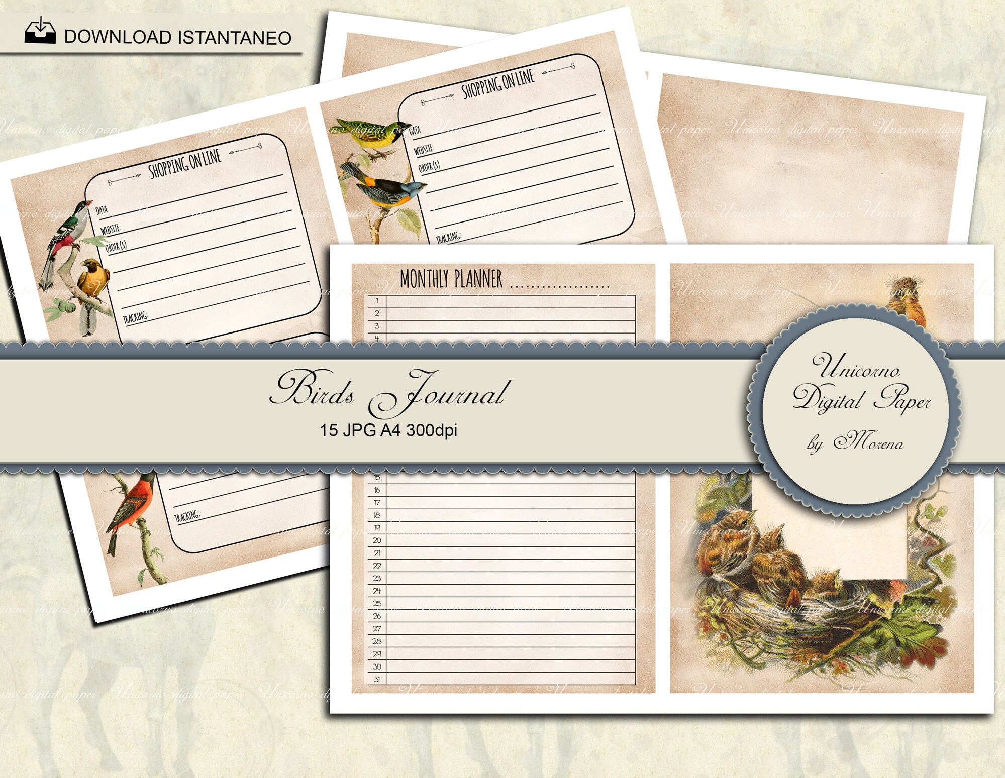 Birds Junk Journal Kit Printable Pages 8.5 X 11 Inch Paper - Etsy