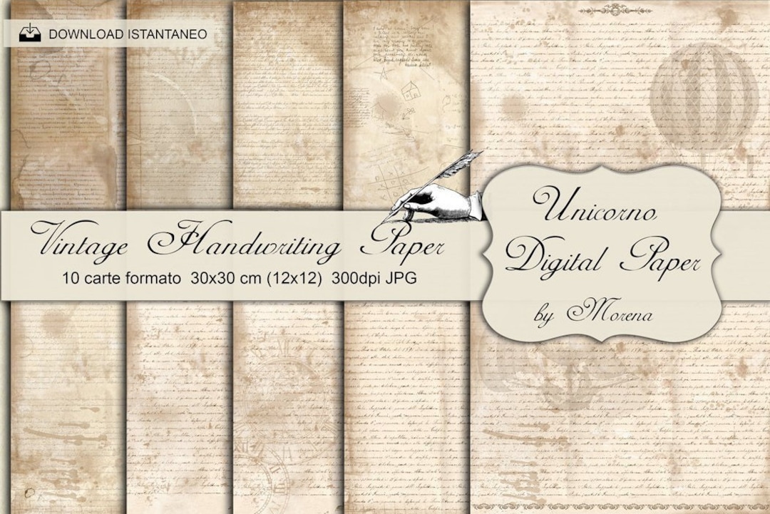 Scrapbook PAPERS Handwritten Vintage Effect Printable Format 12" X 12 ...