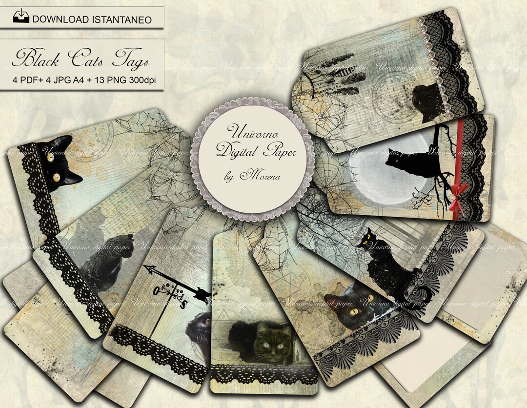 GOTHIC TAG Black Cats, Printable Tags Paper Crafting Digital Download ...