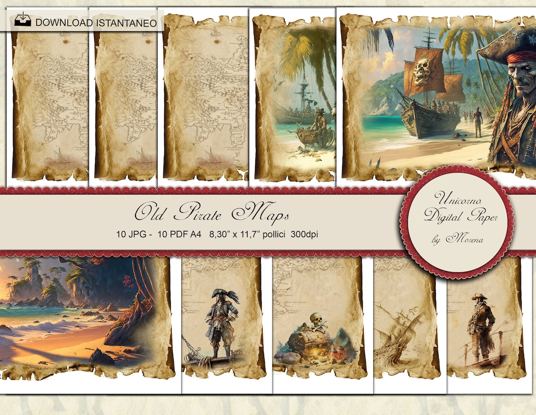 Pirate Paper Pack, Old Pirate Maps, A4 Digital Sheets, Vintage Maps and ...