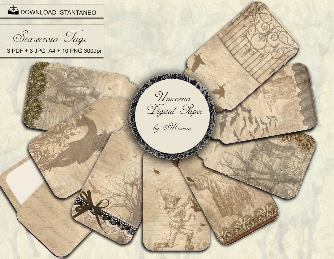 SCARECROW TAG, Halloween Printable Tags, Paper Crafting, Digital ...