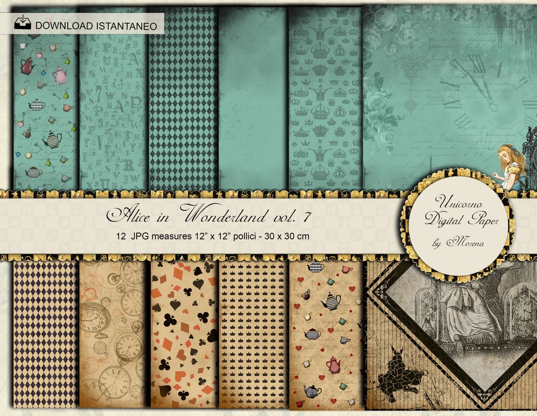 ALICE'S Adventures in Wonderland, Digital Paper Pack, 12x12 Scrapbook ...