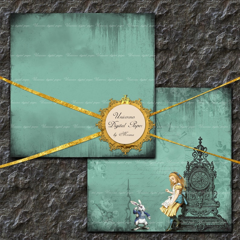 ALICE'S Adventures in Wonderland, Digital Paper Pack, 12x12 Scrapbook ...