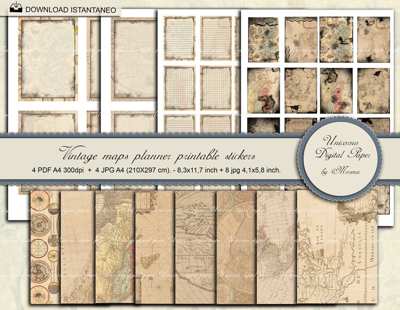 Vintage Maps Label MAPS Themed Stickers Printable Mini - Etsy