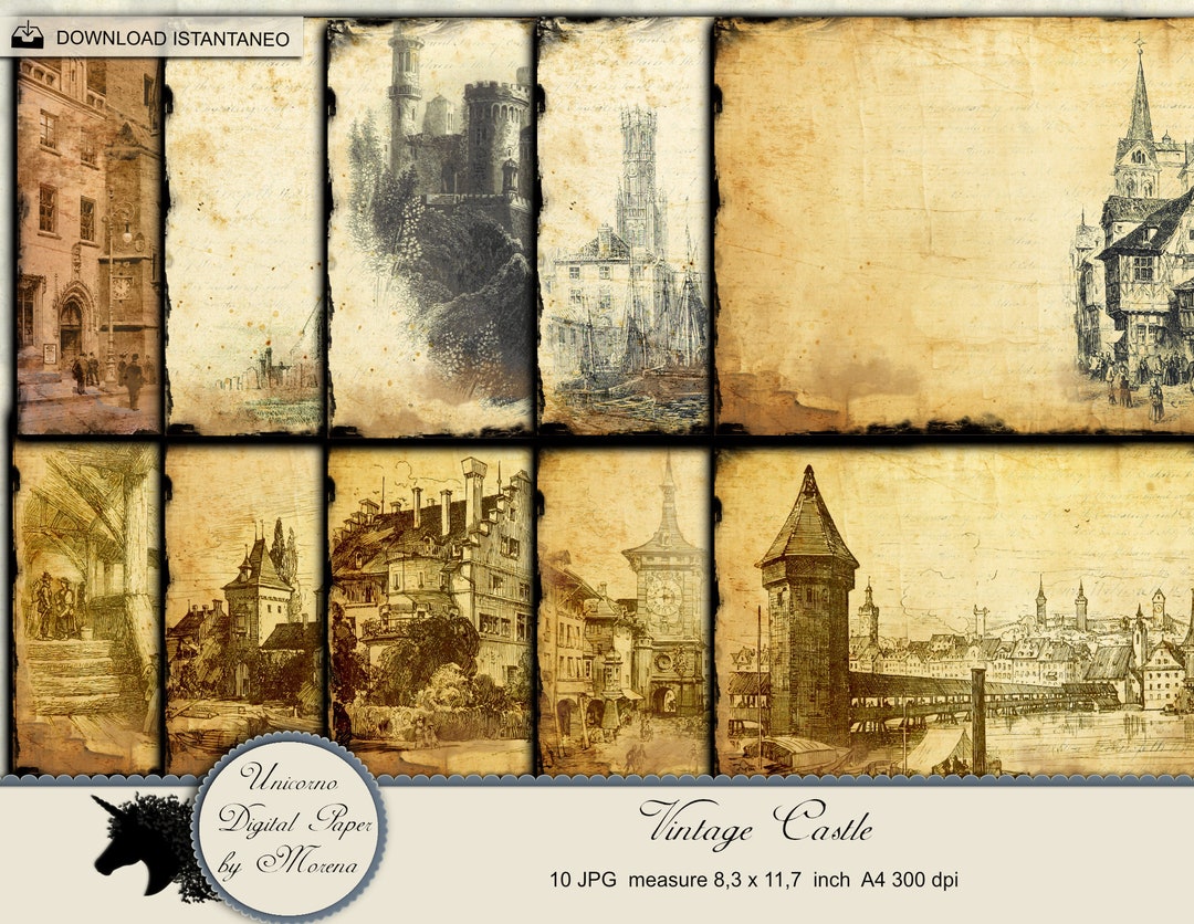 VINTAGE MEDIEVAL CASTLE Digital Paper, Scrapbook Paper, Gothic ...