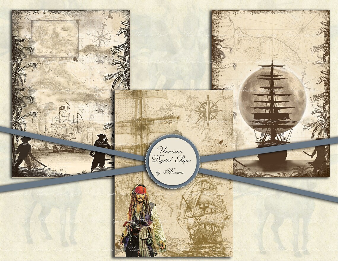 Pirate Paper Pack, A4 Digital Sheets, Vintage Maps and Sea Art - Etsy