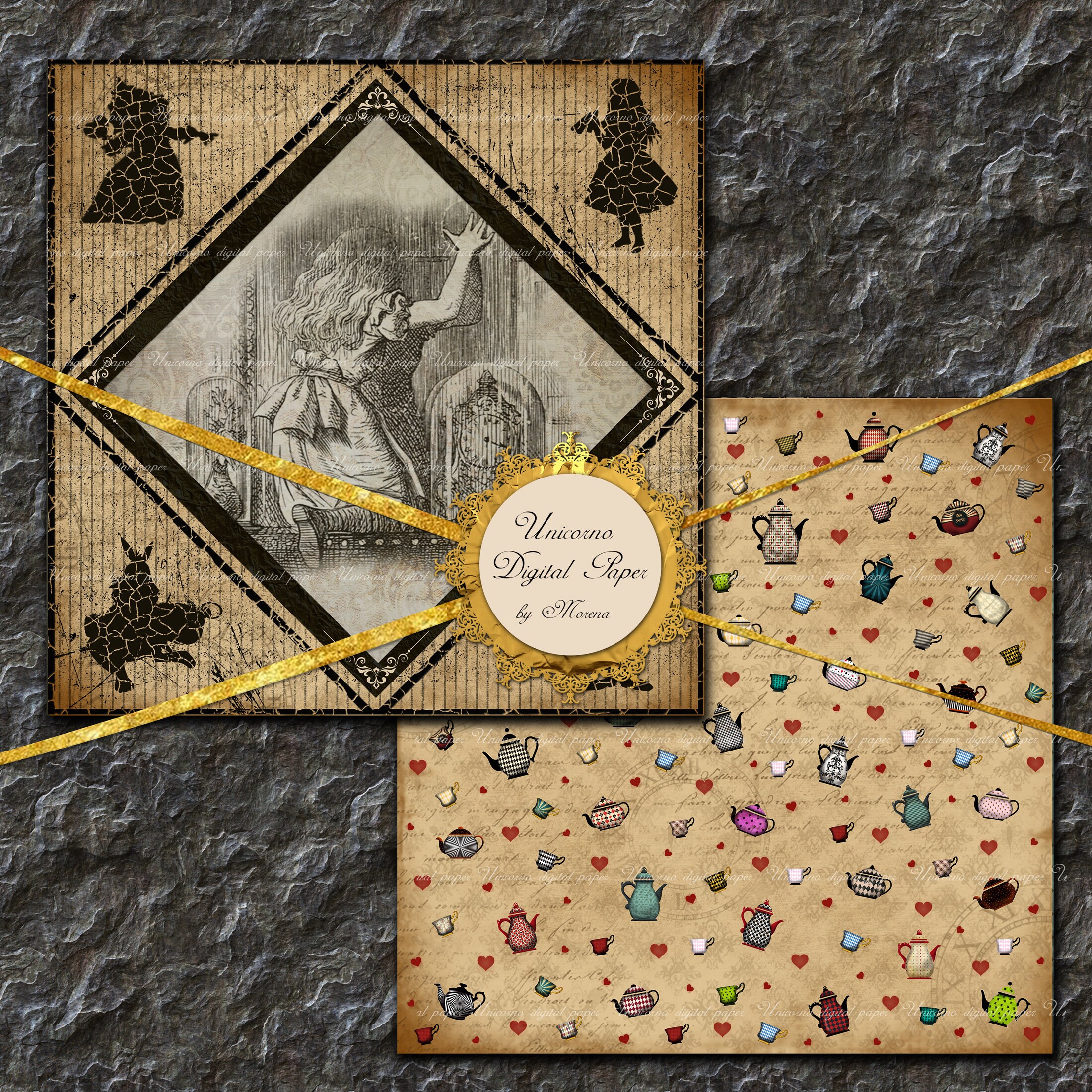 ALICE'S Adventures in Wonderland, Digital Paper Pack, 12x12 Scrapbook ...