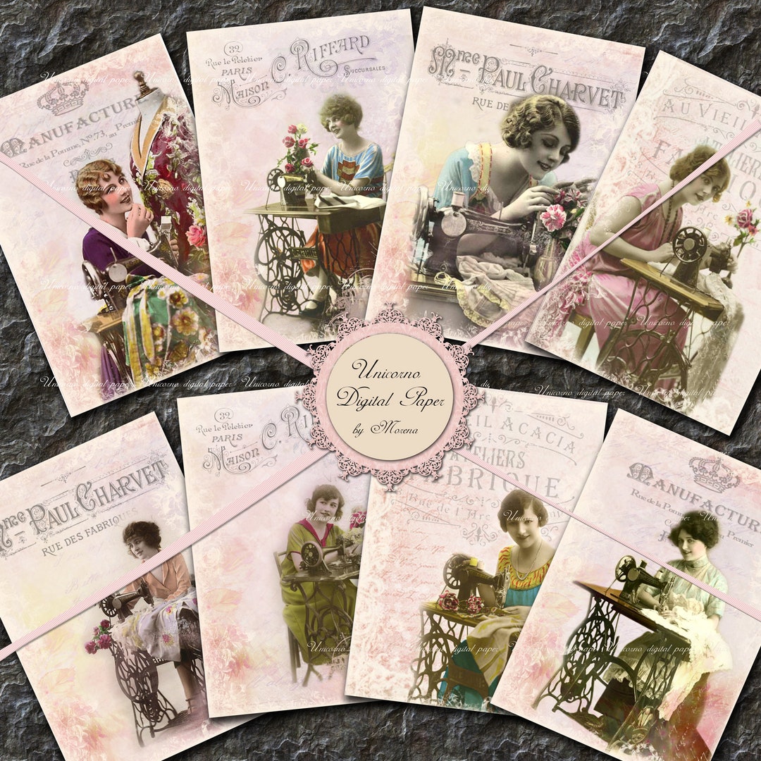 OLD SEWING MACHINE, Digital Collage Sheet - Set of 8 - Printable ...