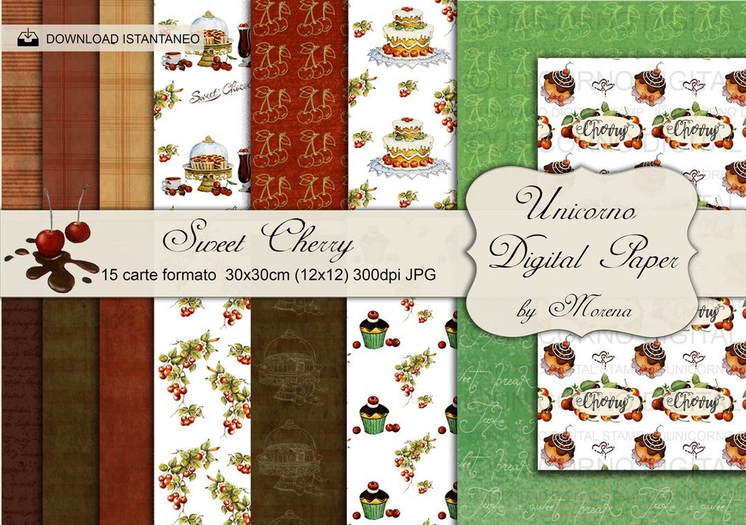 SWEET CHERRY Digital Paper, Scrapbook Cake Paper, Cake Background ...