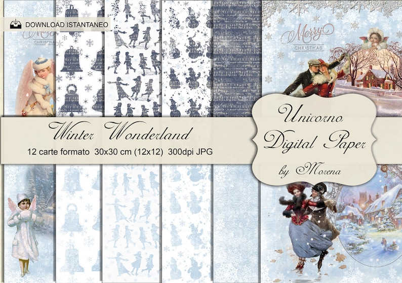 WINTER WONDERLAND, Tag, Digital Paper, Santa Claus, Labels, Christmas ...
