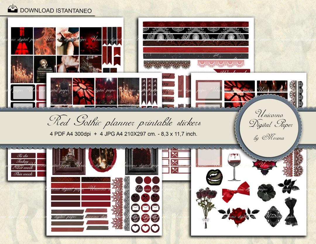Printable Sticker, RED VAMPIRE GOTHIC Stickers, Printable Mini Sticker ...