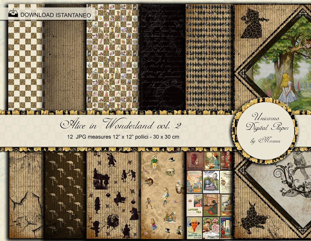 ALICE'S Adventures in Wonderland Scrapbook, Digital Paper Pack 12x12 ...