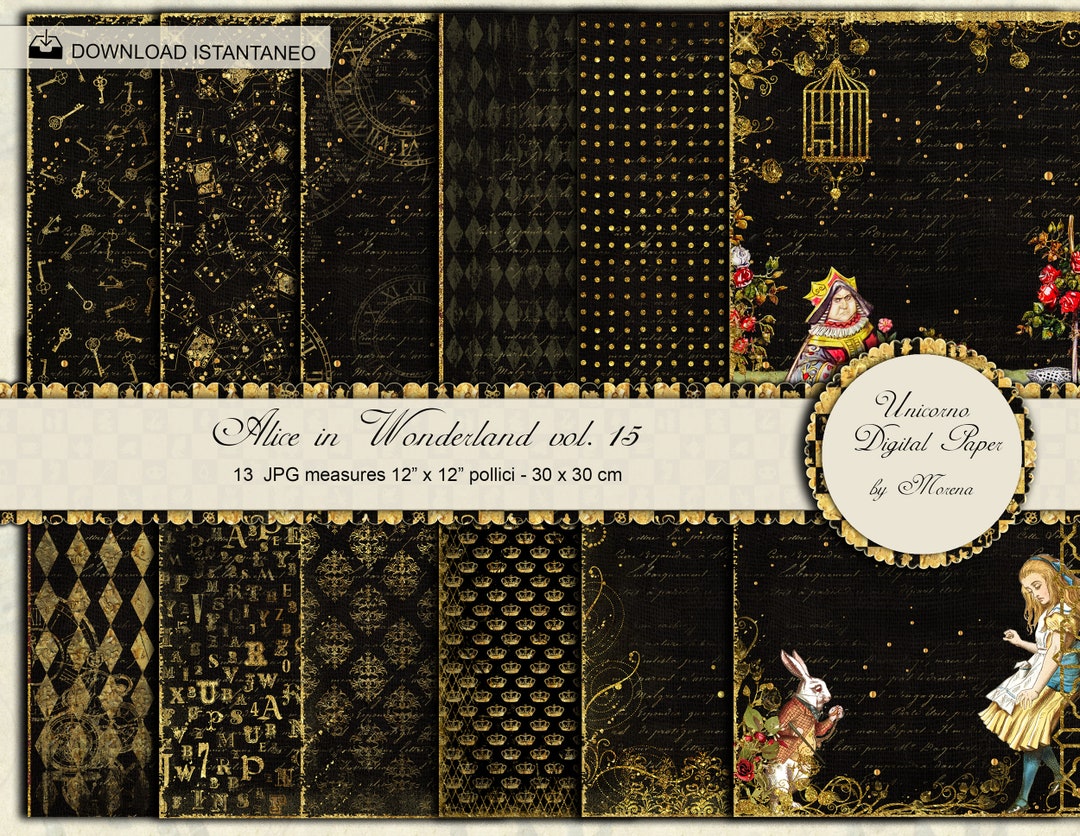 ALICE'S Adventures in Wonderland, Black and Gold Digital Paper Pack ...