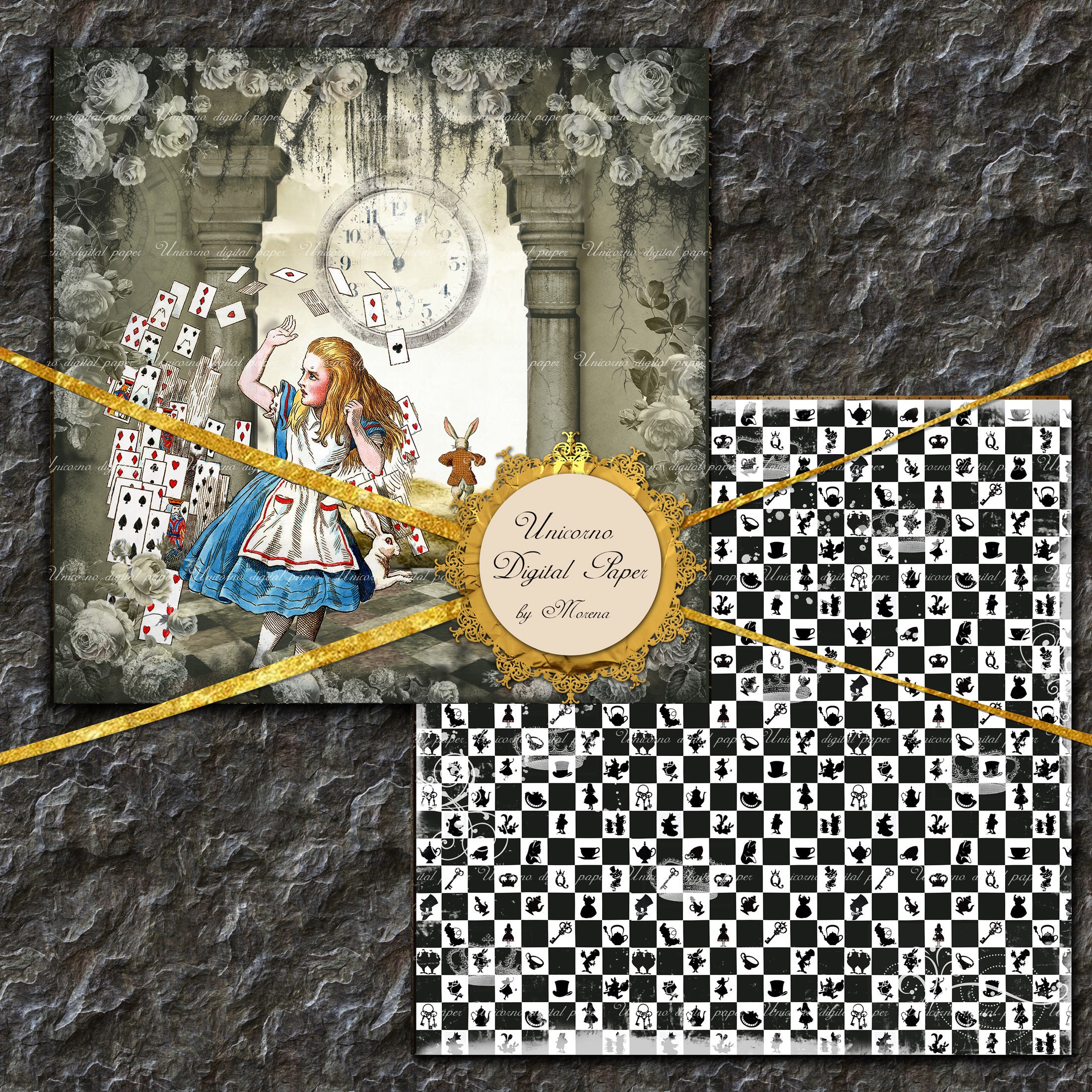 ALICE'S Adventures in Wonderland, Digital Paper Pack 12x12 Scrapbook ...
