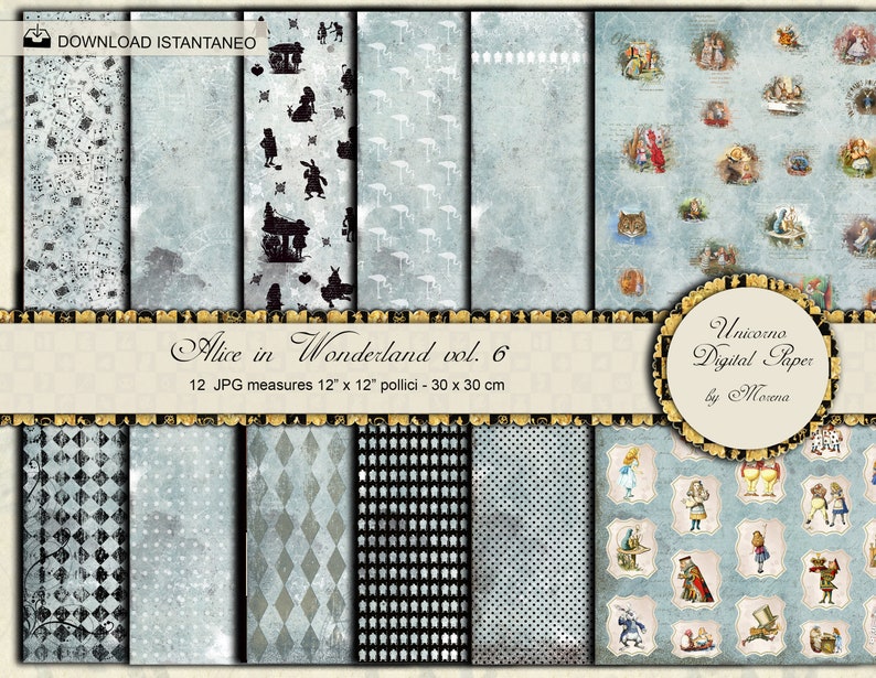 ALICE'S Adventures in Wonderland, Digital Paper Pack, 12x12 Scrapbook ...