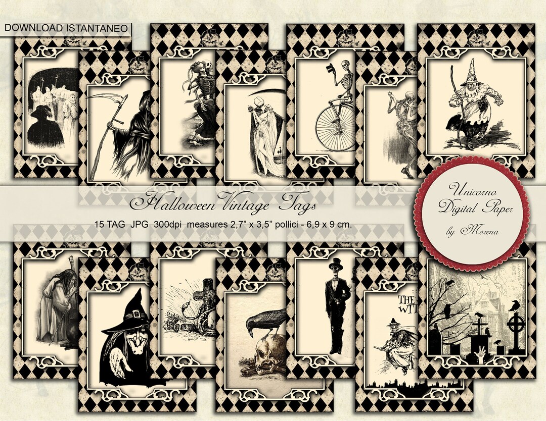 HALLOWEEN CREEPY TAGS, Vintage Printable Tags, Paper Crafting, Digital ...