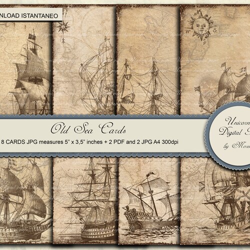 OLD SEA CARDS Nautical Digital Paper Printable Pattern - Etsy