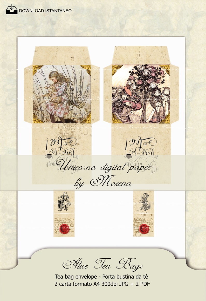 ALICE in Wonderland printable TEA BAGS tea bag digital paper | Etsy