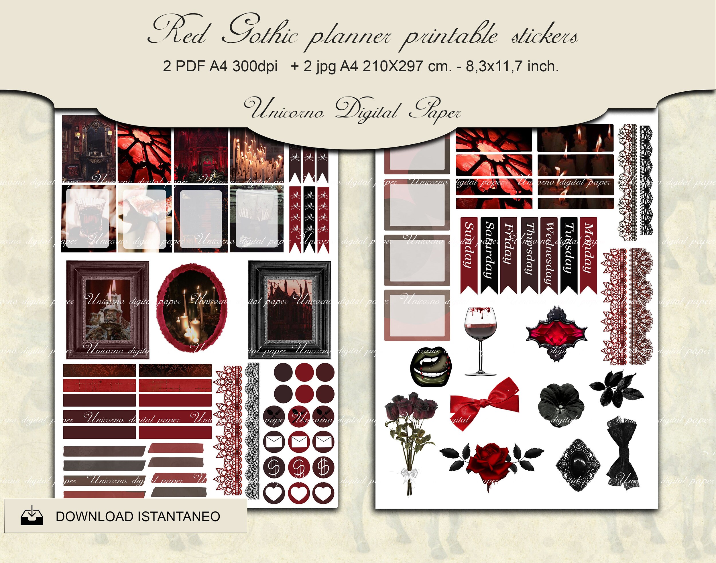 Printable Sticker RED VAMPIRE GOTHIC Stickers Printable Mini - Etsy Canada