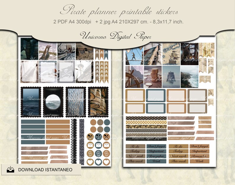 Printable Mini Sticker Pirates Themed Stickers Printable | Etsy