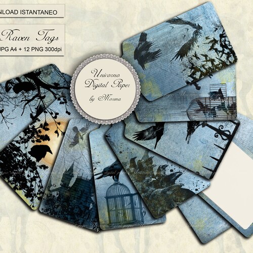GOTHIC TAG RAVEN Printable Tags Paper Crafting Digital - Etsy