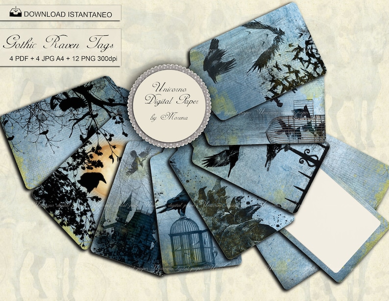GOTHIC TAG RAVEN Printable Tags Paper Crafting Digital - Etsy