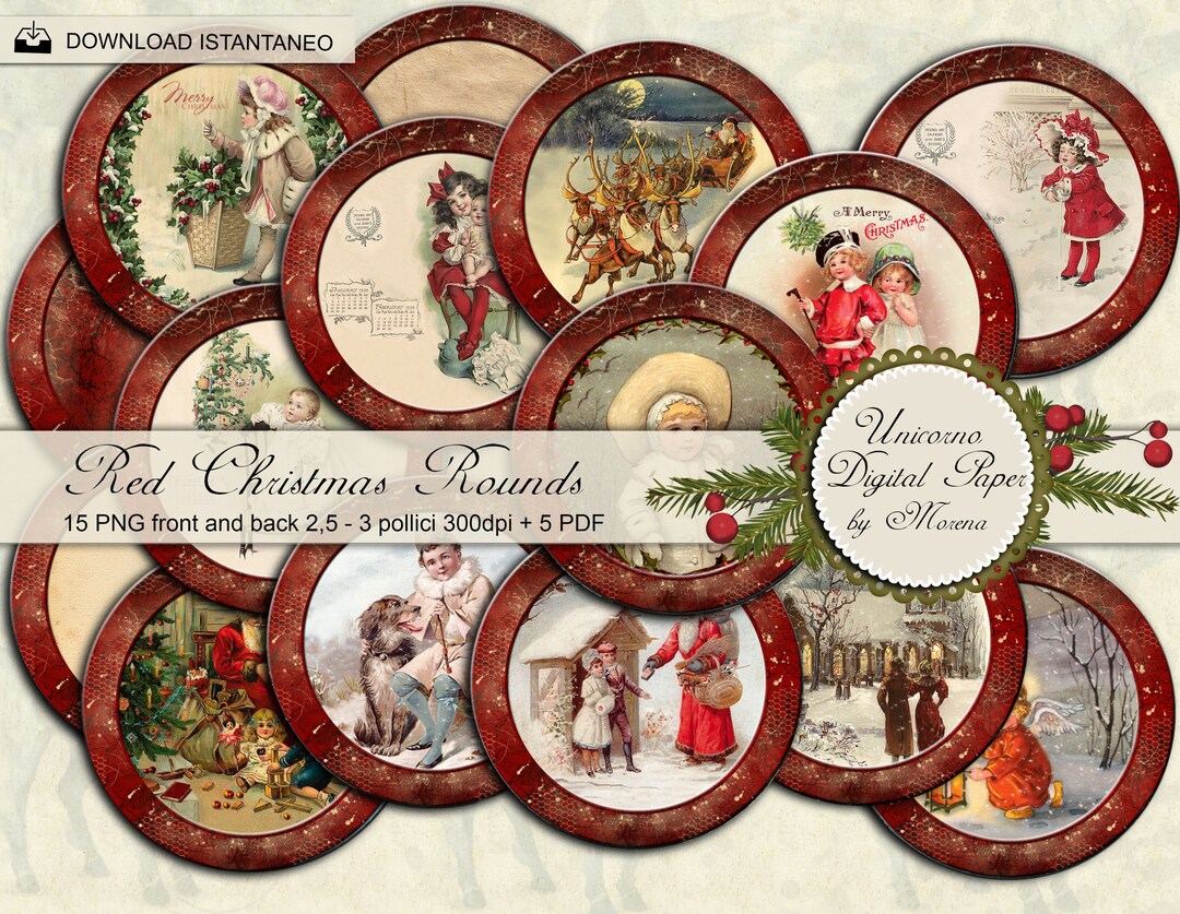 Vintage Red Santa, TAG and CIRCLES Image for Christmas, Vintage Card on ...