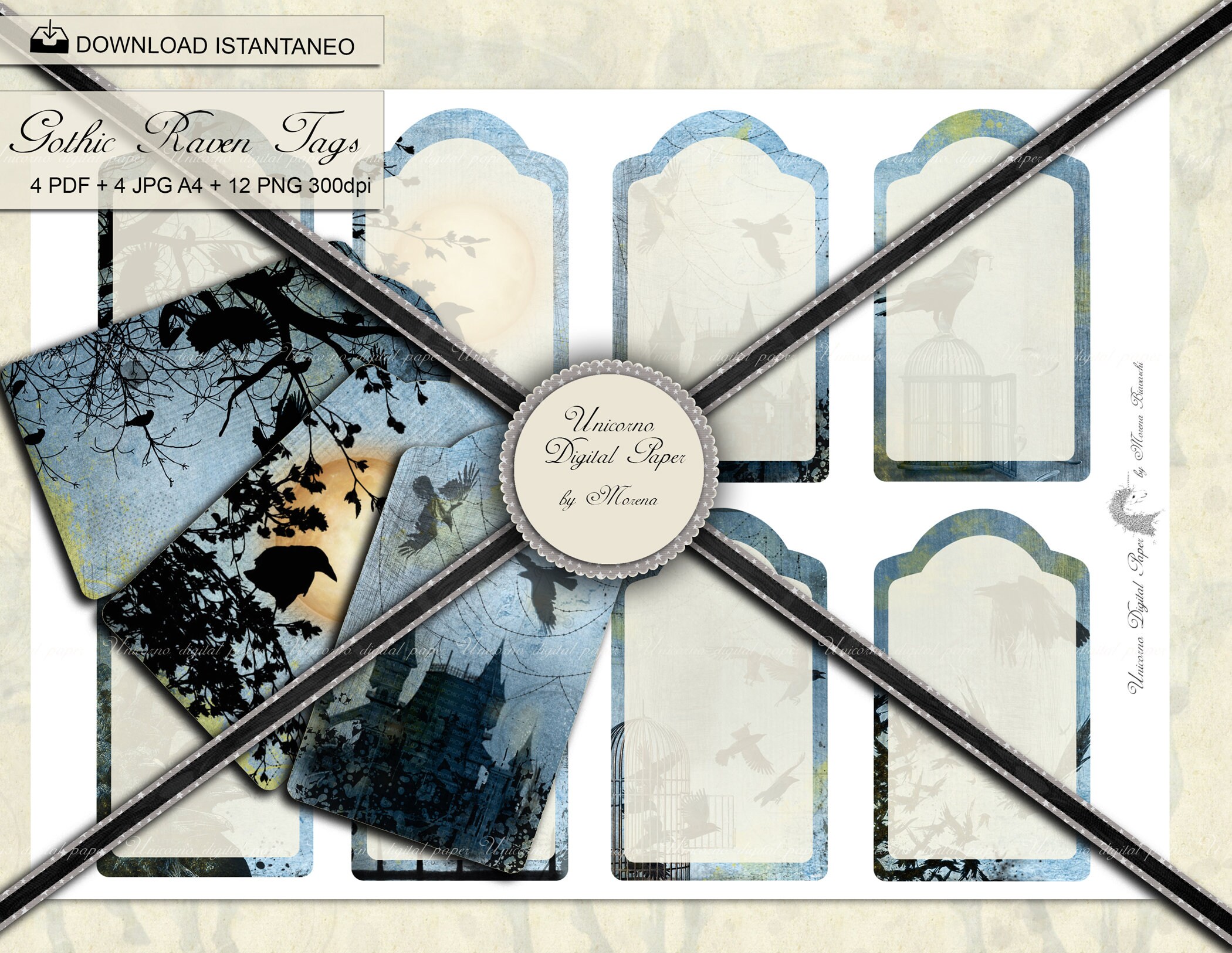 GOTHIC TAG RAVEN Printable Tags Paper Crafting Digital - Etsy
