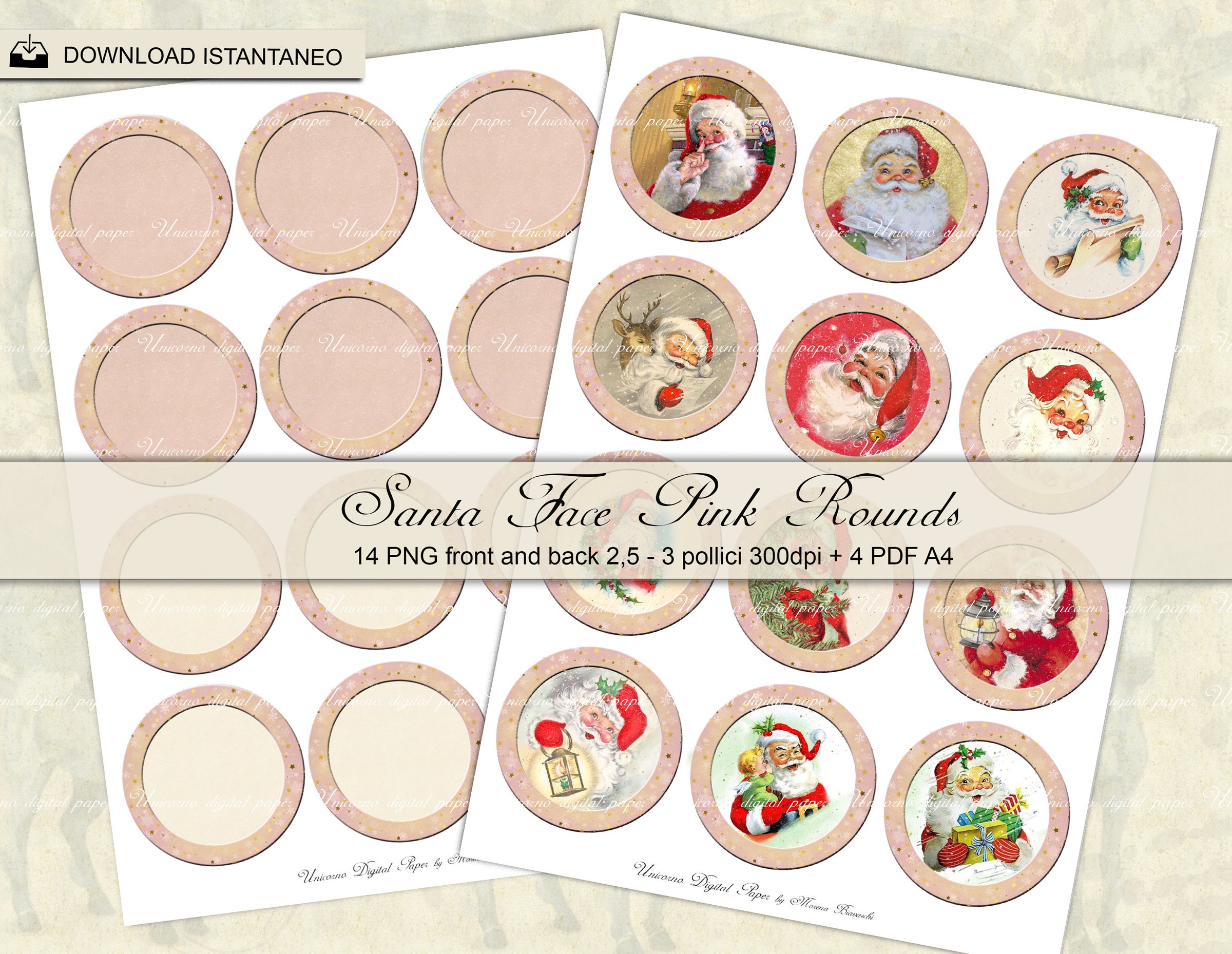 Santa Faces Vintage Printable Digital Download Circles 3 - Etsy