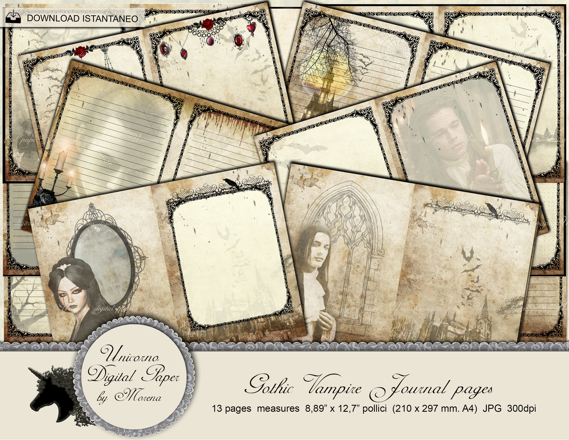 VAMPIRE GOTHIC Journal Diaries Romantic Scrapbook paper for | Etsy