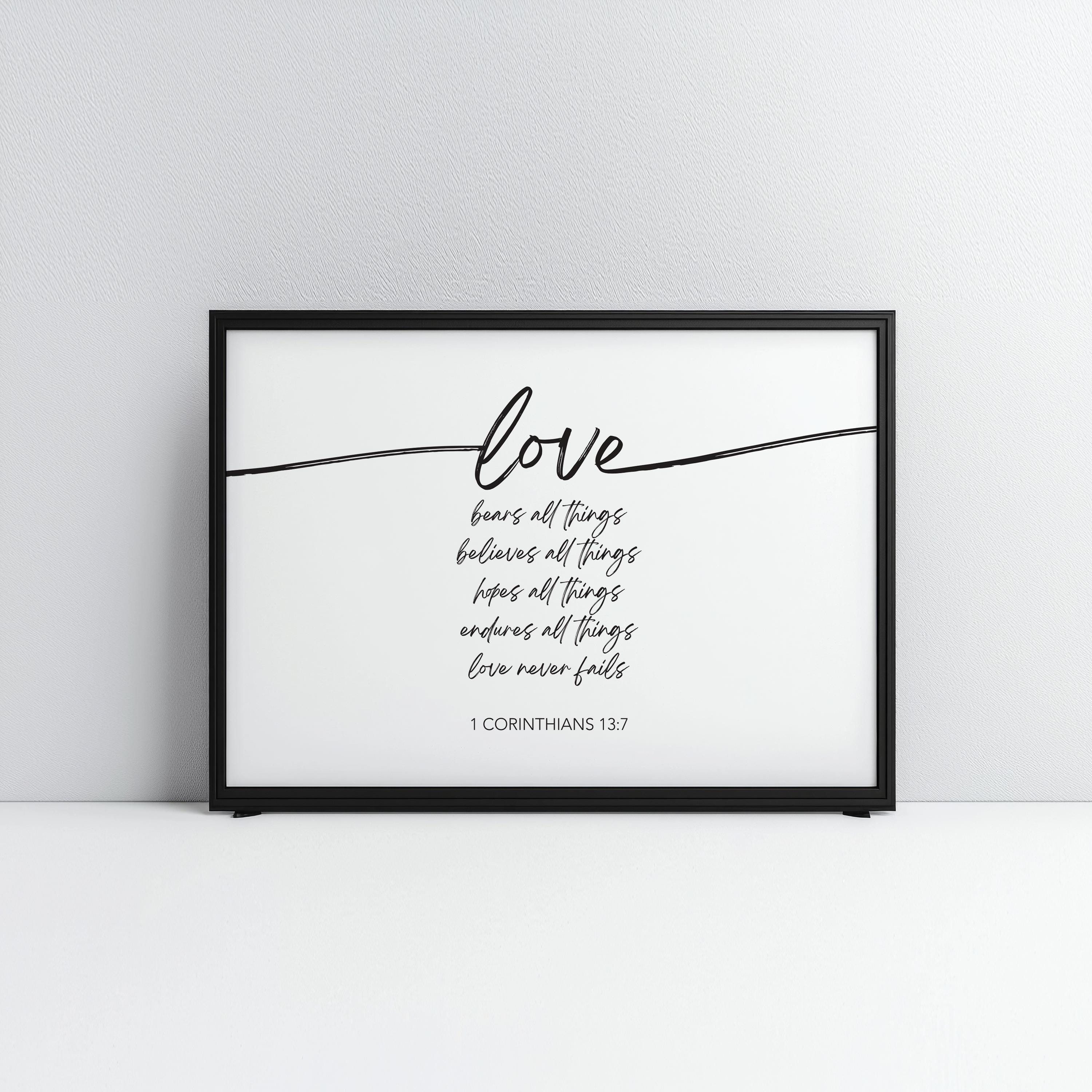 Love Bears All Things Wall Art Print Digital Download, 1 CORINTHIANS 13 ...