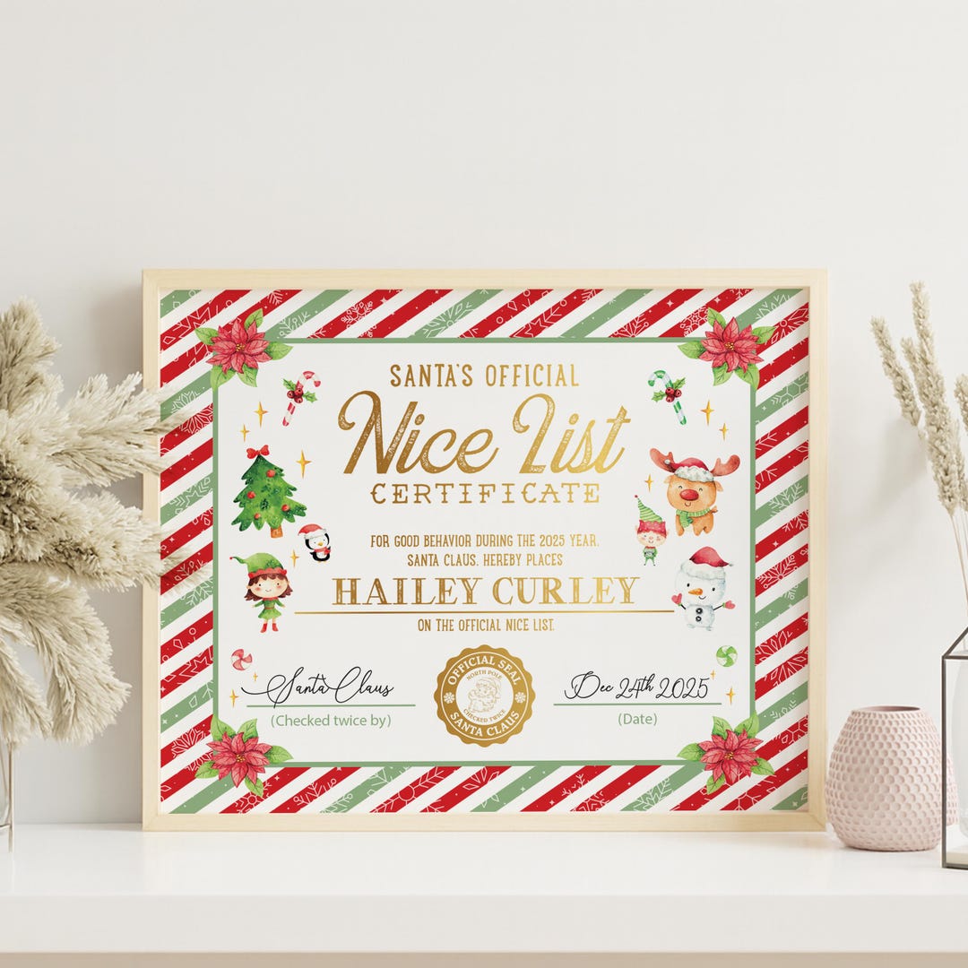 Santa's Official Nice List Certificate - Custom Personalized Name ...