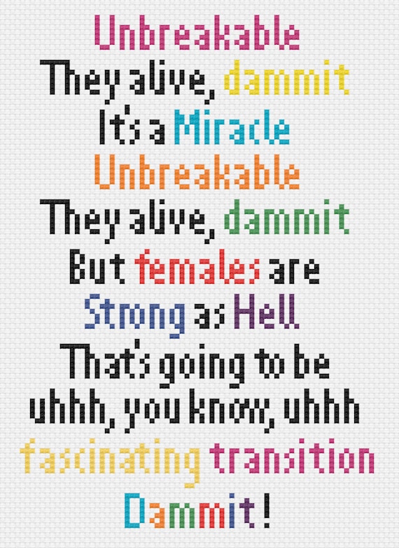 Unbreakable Kimmy Schmidt theme song quote cross stitch | Etsy
