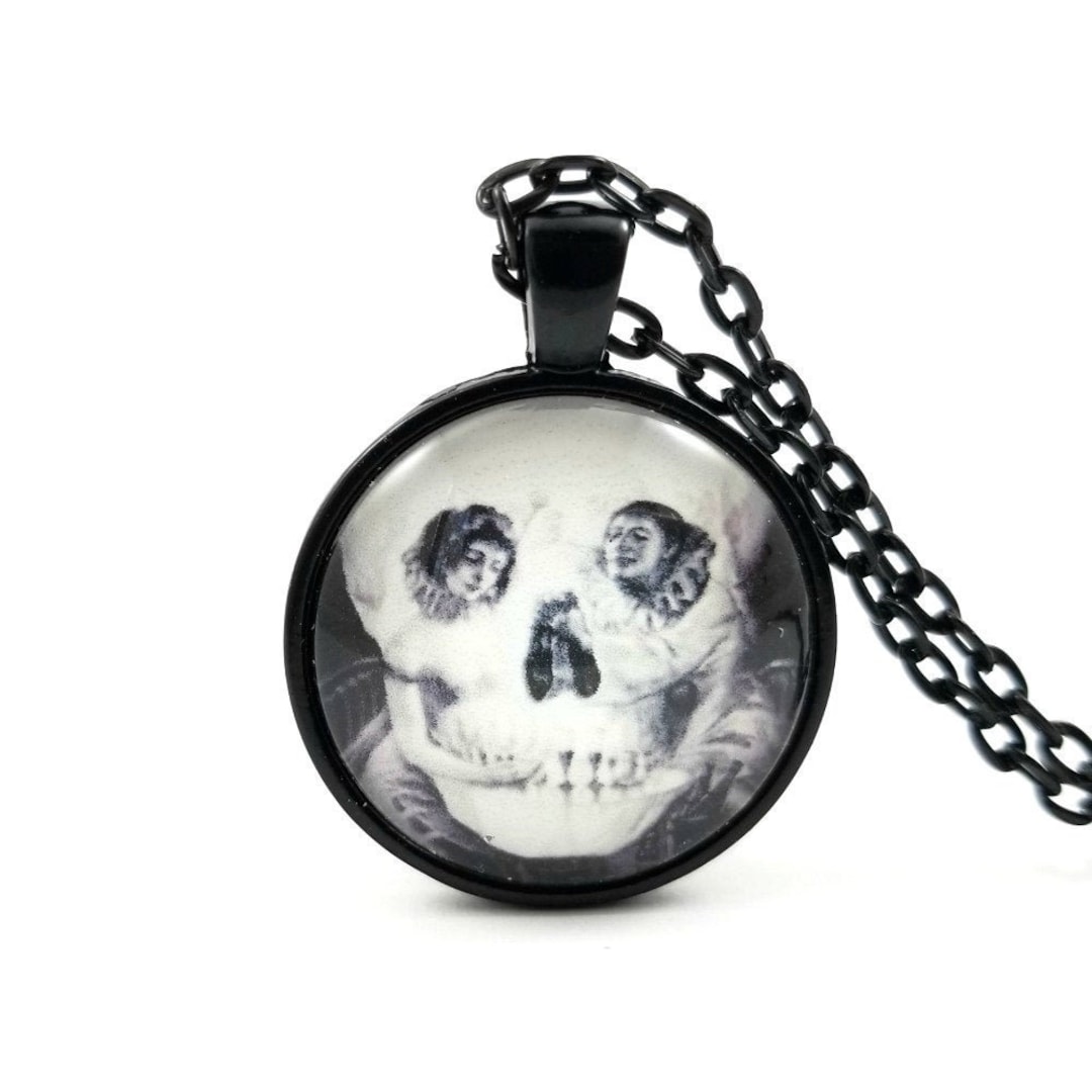 Salvador Dali Skull Clowns, Glass Pendant Necklace, Skull Gift for Her ...